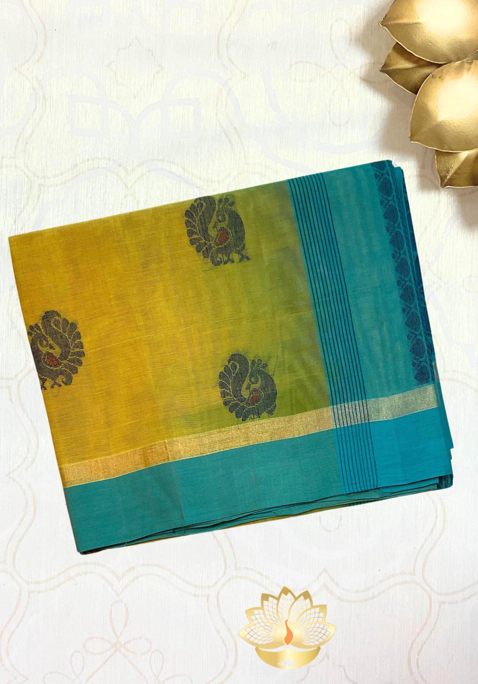 Mustard Yellow With Border Pure Cotton Saree
